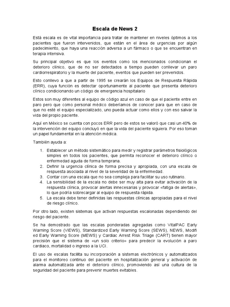 Escala NEWS 2 | PDF | Epidemiología | Cuidado de la salud