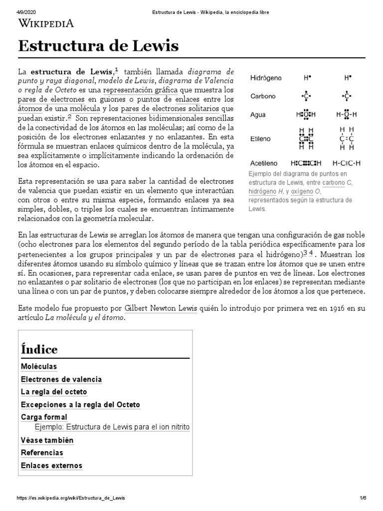 Estructura de Lewis - Wikipedia, La Enciclopedia Libre | PDF | Física ...
