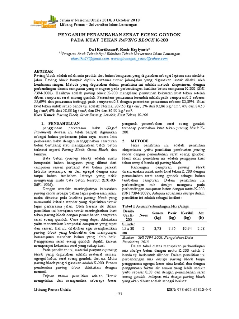 Dampak Serat Eceng Gondok pada Paving Block | PDF