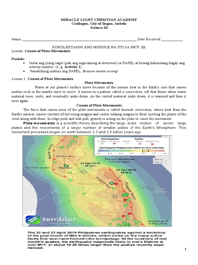 Causes of Plate Movements in Science 10 | PDF | Plate Tectonics | Nature