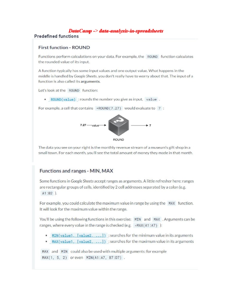 Datacamp - Data-Analysis-In-Spreadsheets: Predefined Functions | PDF