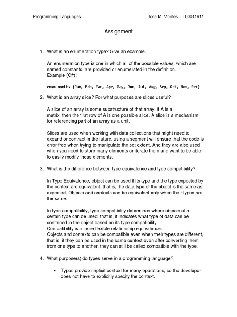 Assignment Pl Pdf Array Data Type Theoretical Computer Science