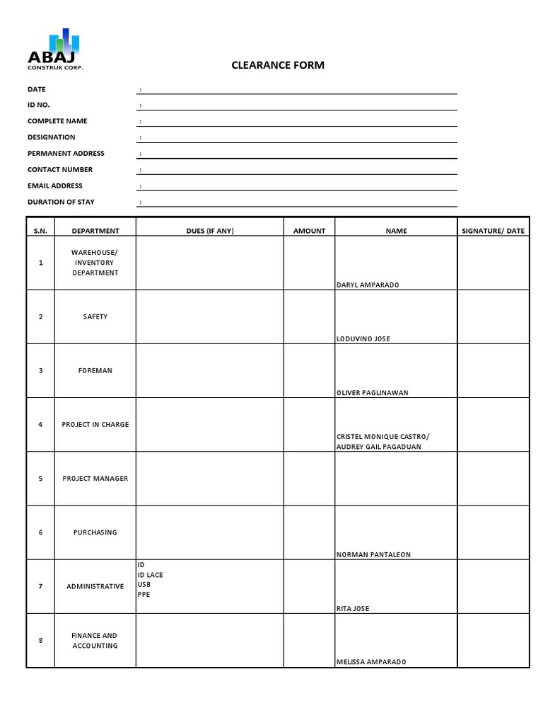 Employee Clearance Form | PDF