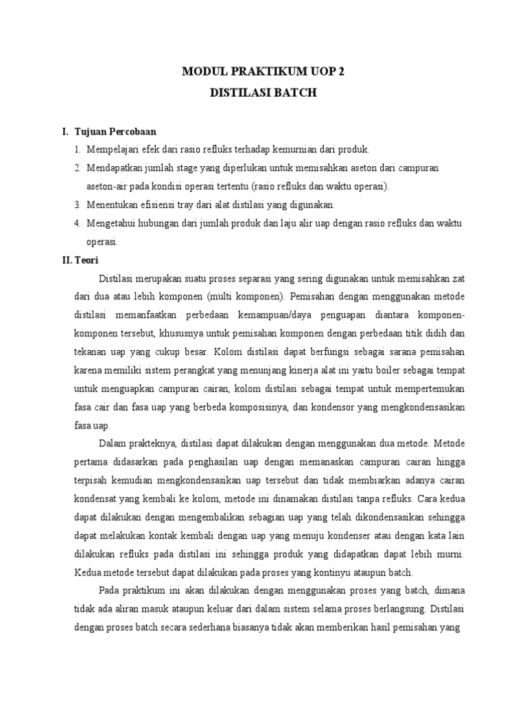 Distilasi Batch Aseton: Efek Refluks | PDF | Metode & Bahan Ajar