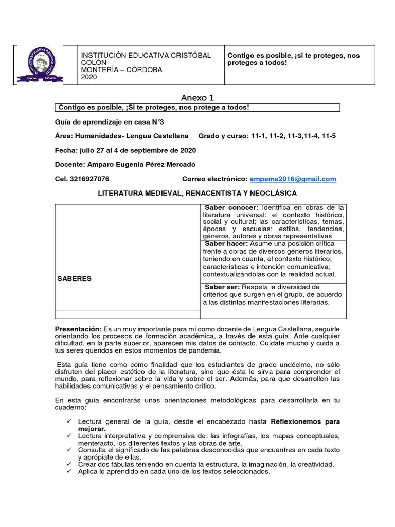 Guía de Literatura para Grado 11 | PDF | Literatura medieval | Renacimiento