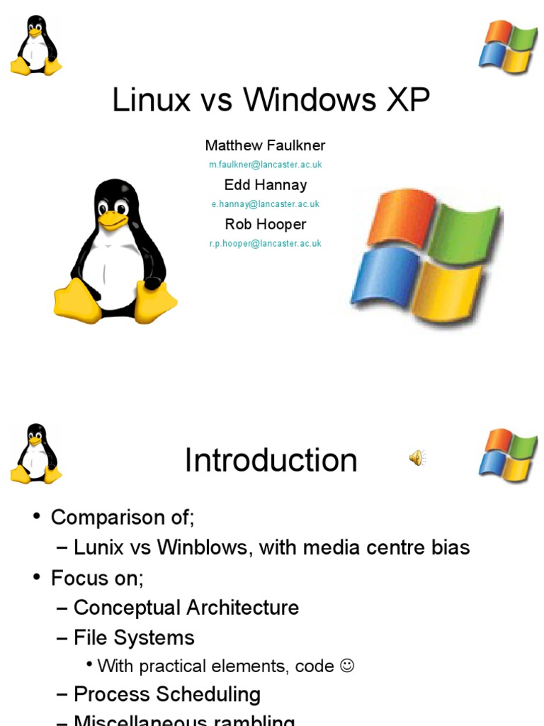 Linux Vs Windows XP: Matthew Faulkner Edd Hannay Rob Hooper | PDF ...