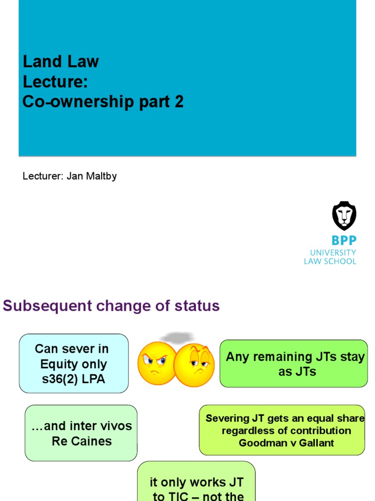 Land Law Co Ownership Part 2 Lecturer Jan Maltby Pdf Concurrent