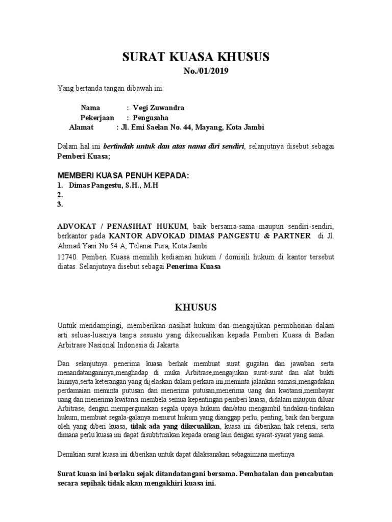 Surat-Kuasa-Khusus Arbitrase | PDF