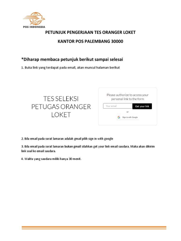 Petunjuk Pengerjaan Tes Oranger Loket | PDF