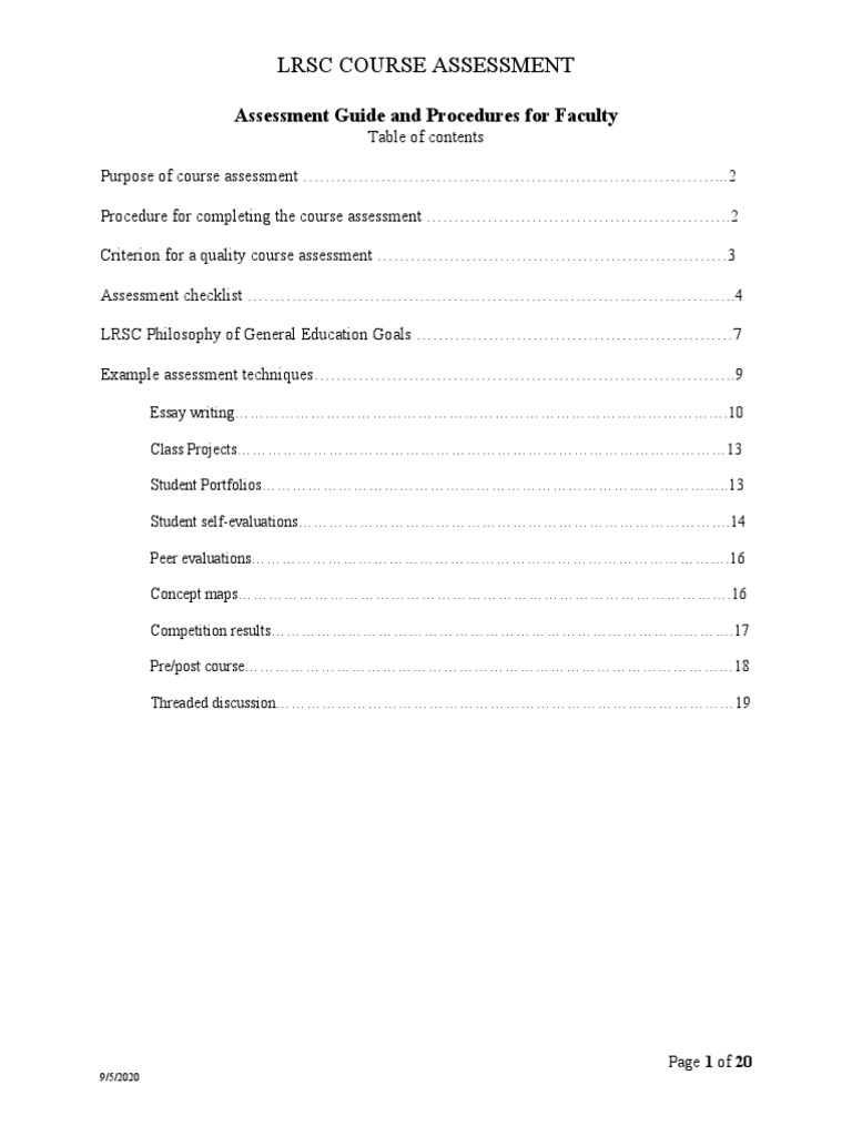 LRSC Course Assessment: Assessment Guide and Procedures For Faculty ...