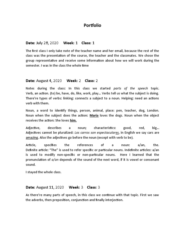 English Class Portfolio Overview | PDF | Noun | Adverb