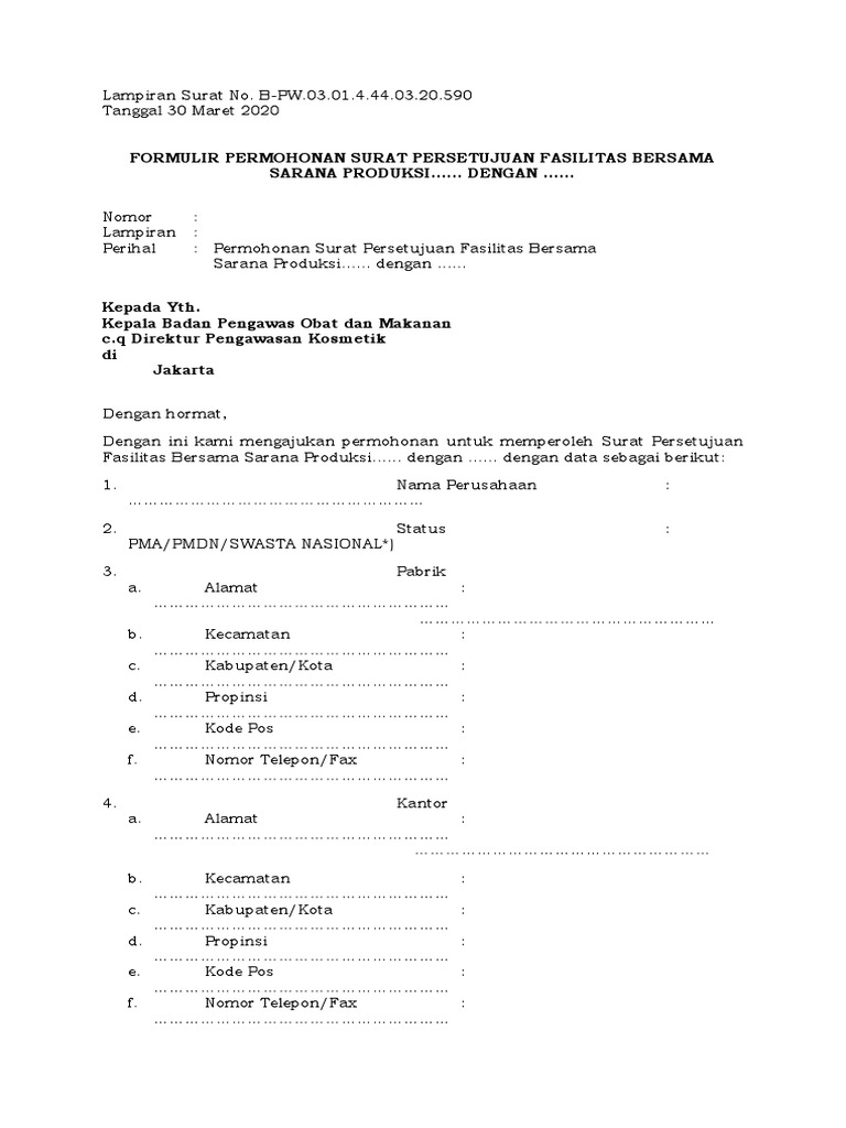 Formulir Permohonan Ijin Fasilitas Bersama | PDF