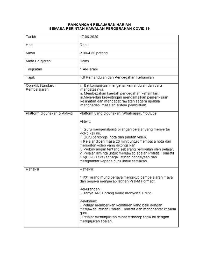 RPH PKP (Sains 1 Alfarabi-17.06) | PDF