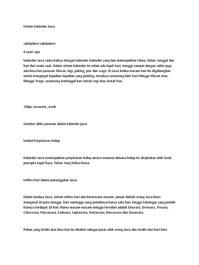 Kalender Pasaran dan Hari Jawa | PDF