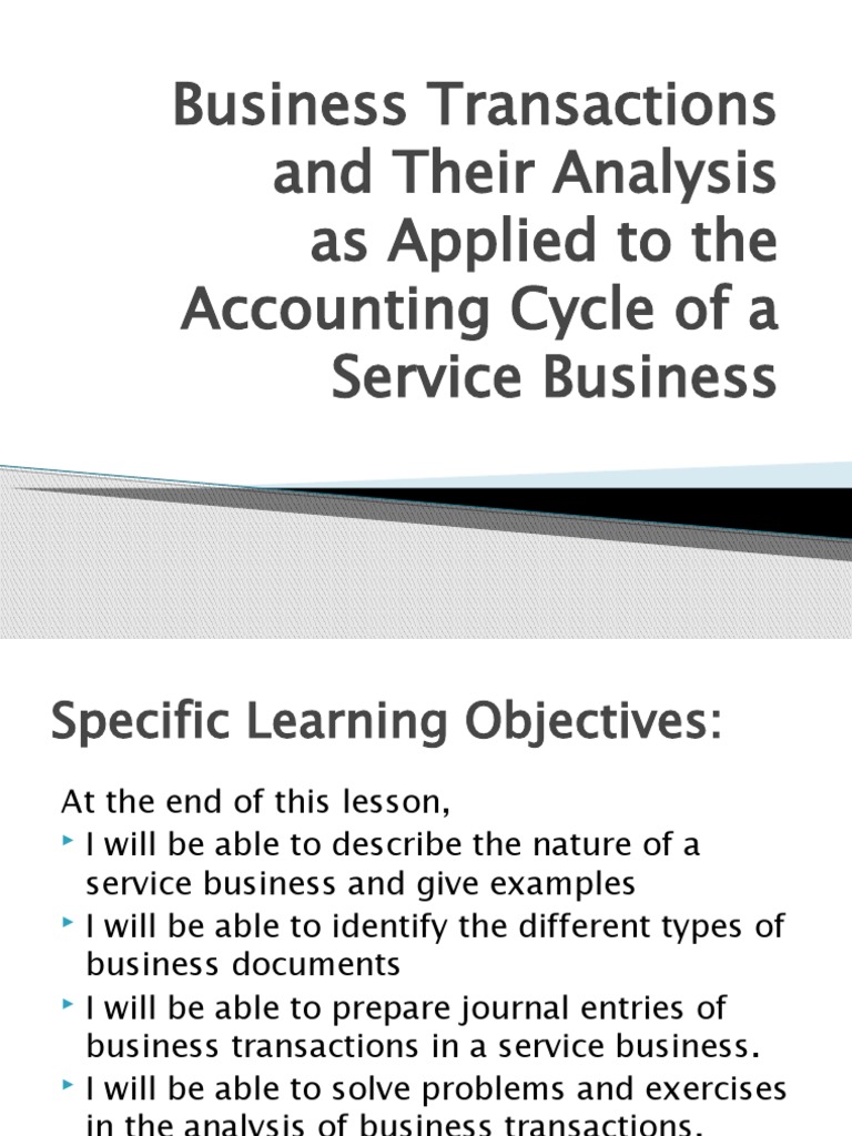Business Transactions of A Service Business | PDF | Debits And Credits ...