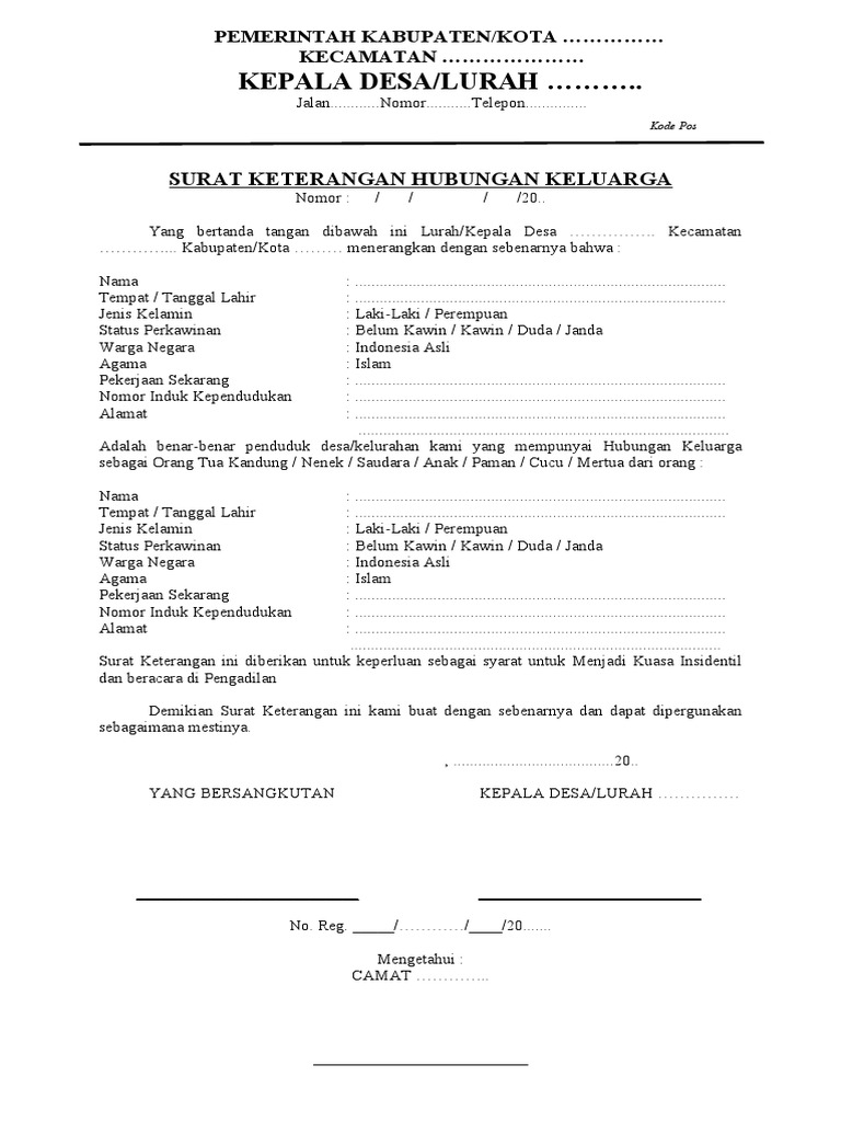 Surat Keterangan Hubungan Darah | PDF