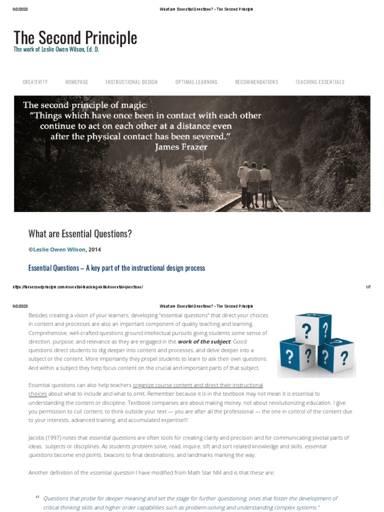 What Are Essential Questions - The Second Principle | PDF | Question ...