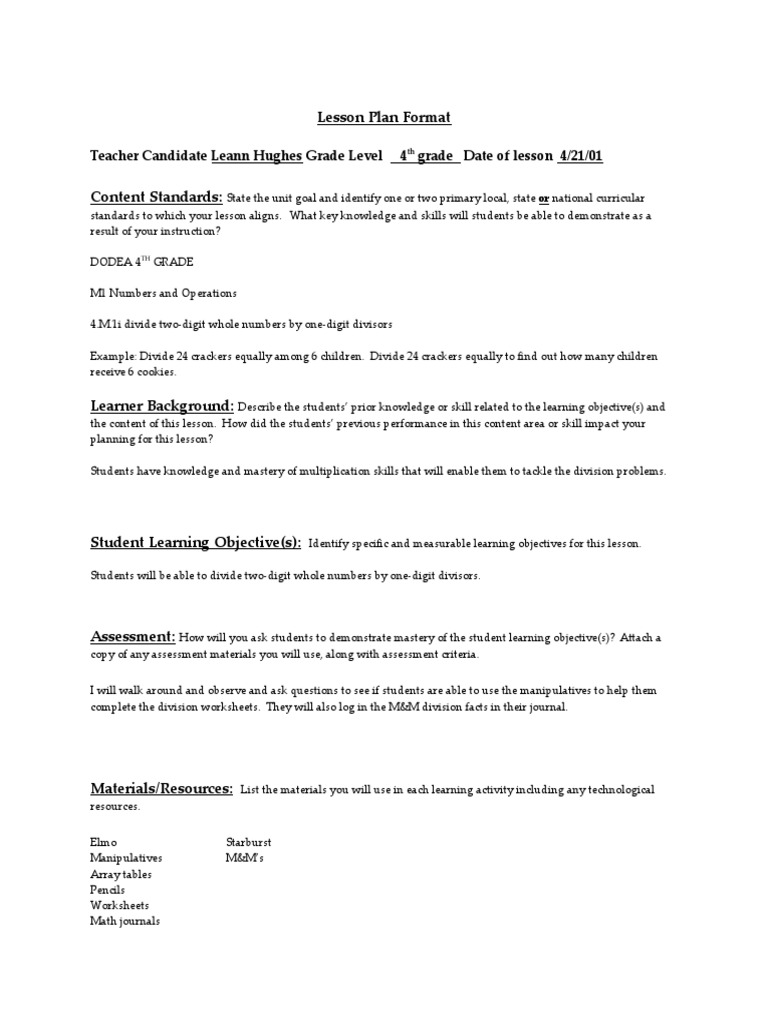 4th Grade Division Lesson Plan | PDF | Differentiated Instruction ...