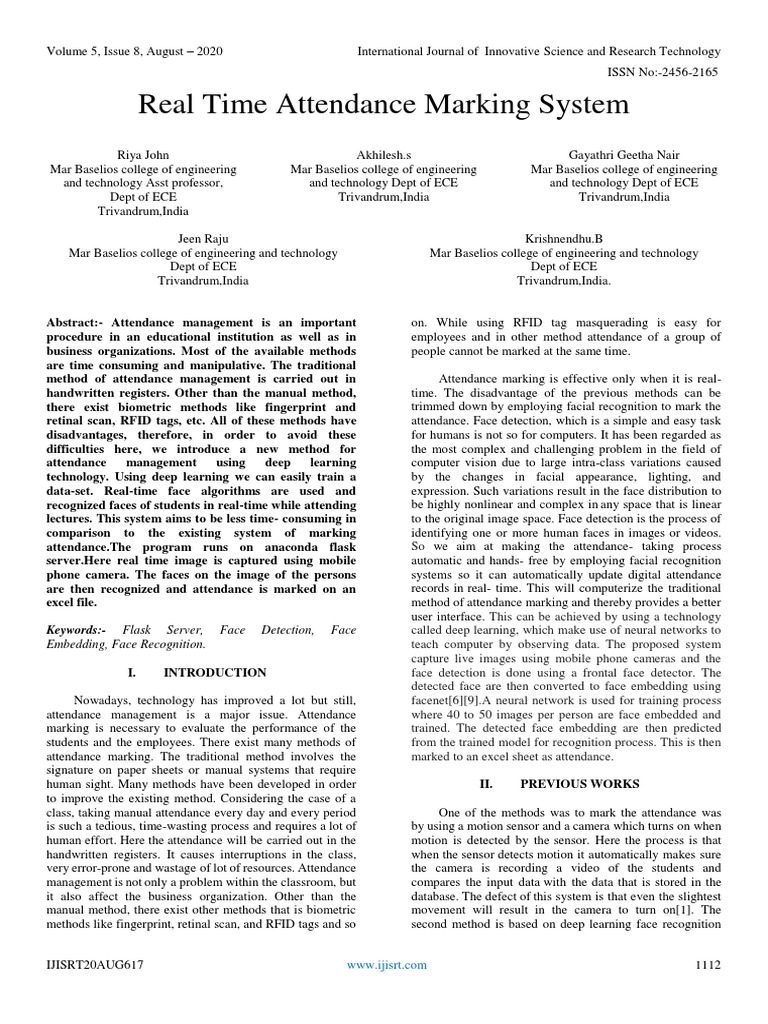 Real Time Attendance Marking System | Download Free PDF | Deep Learning ...