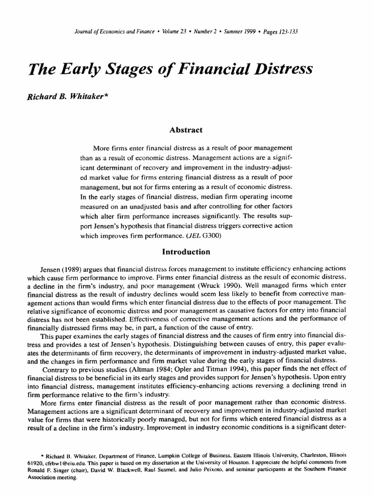 The Early Stages of Financial Distress | PDF | Debt | Correlation And ...