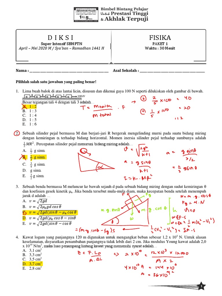 Soal DIKSI SI SBMPTN - FISIKA - Paket 1 (Layout) TA19-20 PDF | PDF