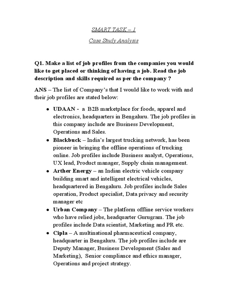 Smart Task - 1 Case Study Analysis | PDF | Case Study | Decision Making