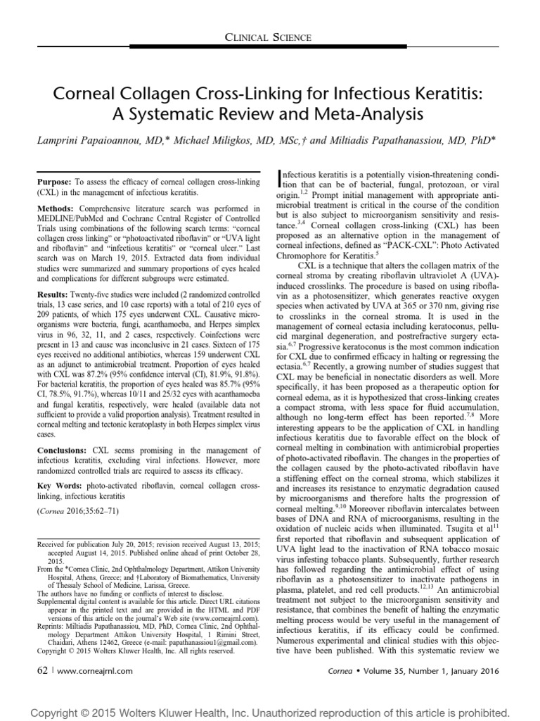 Corneal Collagen Cross-Linking For Infectious Keratitis: A Systematic ...