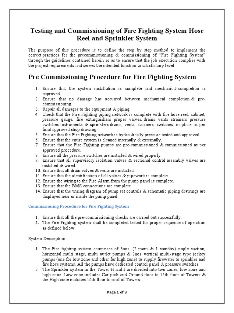 Testing and Commissioning of Fire Fighting System Hose Reel and ...