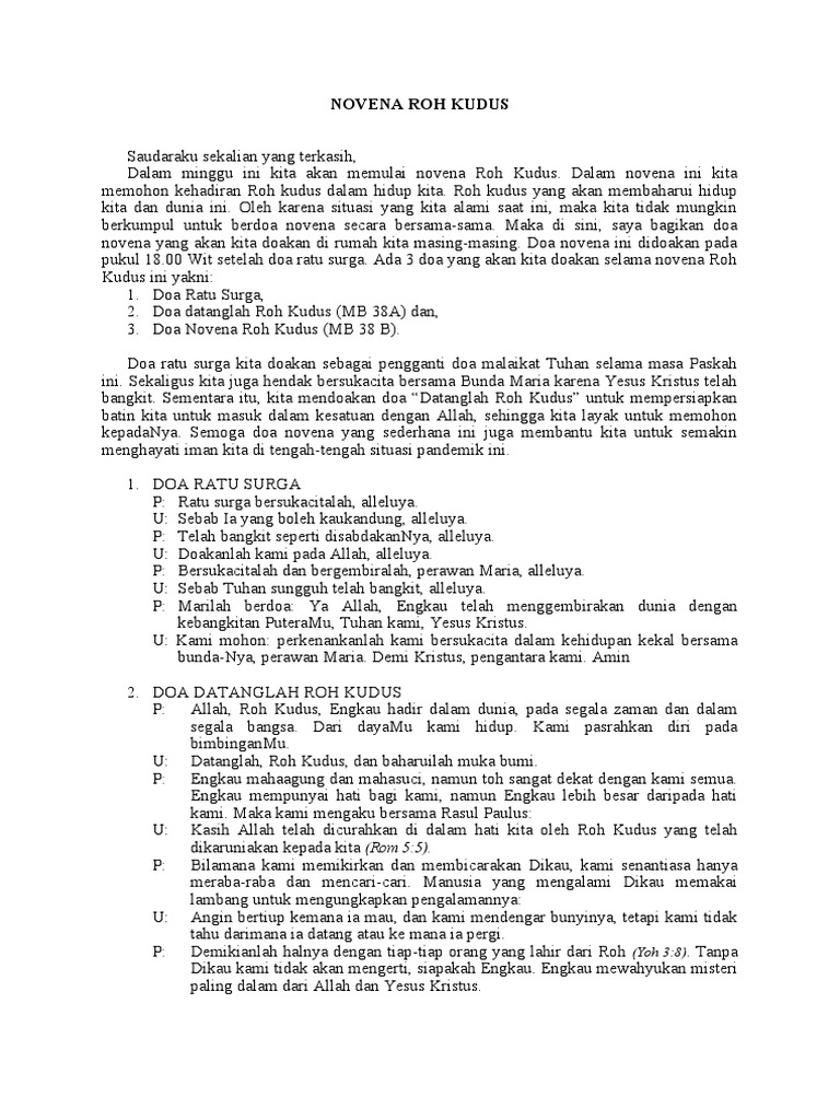 Novena Roh Kudus 2020-1 | PDF