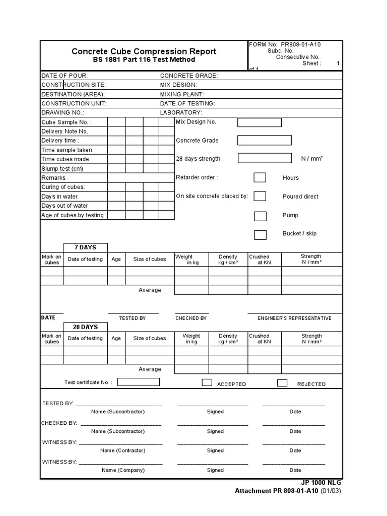 PR808-01-A10 Concrete Cube Compression Test Report | PDF | Structural ...