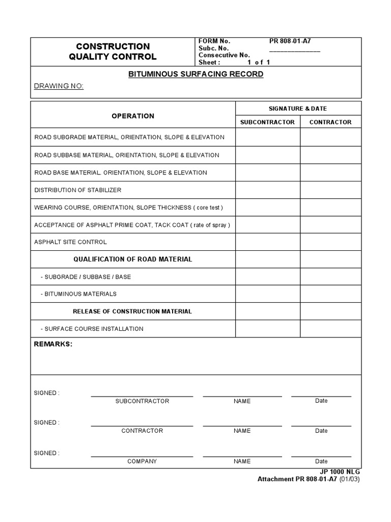 Bituminous Surfacing Quality Control Form | PDF