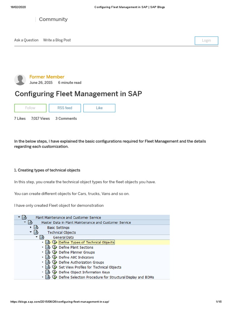 Configuring Fleet Management in SAP - SAP Blogs PDF | PDF | Fuel ...