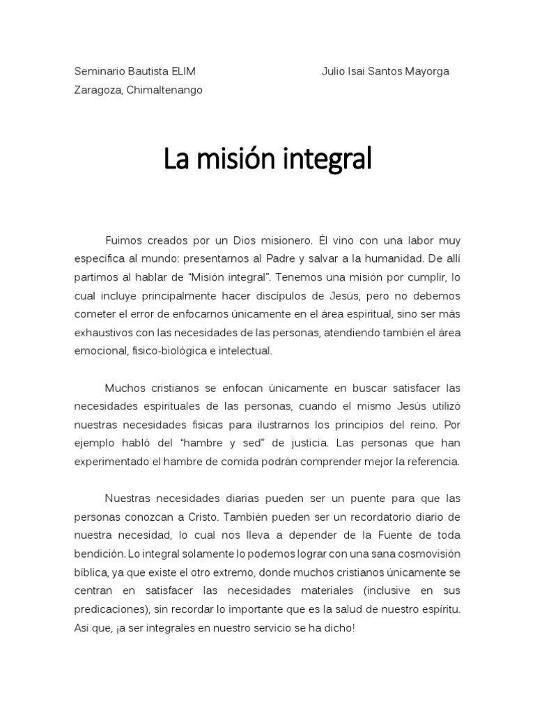 La Misión Integral Julio PDF | PDF