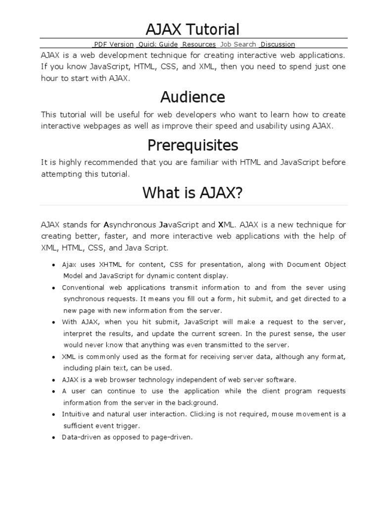 Ajax Tutorial Interactive Web Apps With Asynchronous Javascript And Xml Pdf Ajax
