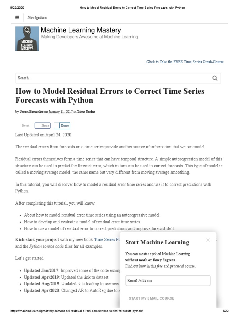 How To Model Residual Errors To Correct Time Series Forecasts With Python Pdf Errors And 1322