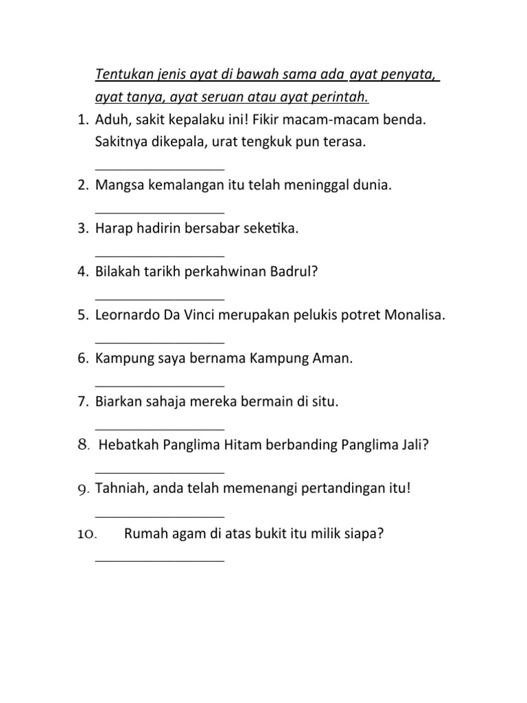 LATIHAN Jenis Ayat | PDF