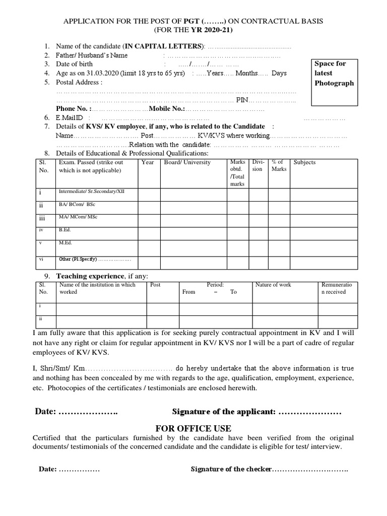3.contractual Apptt 2019-20-Application Forms | PDF | Educational ...