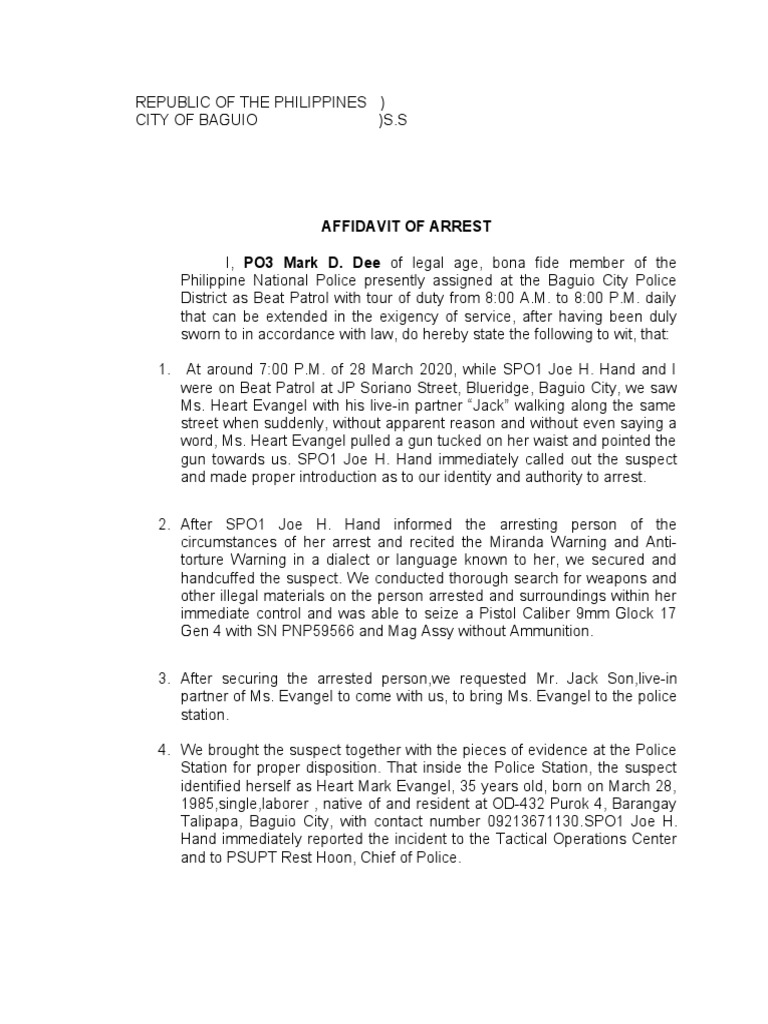 Affidavit of Arrest | PDF | Affidavit | Police