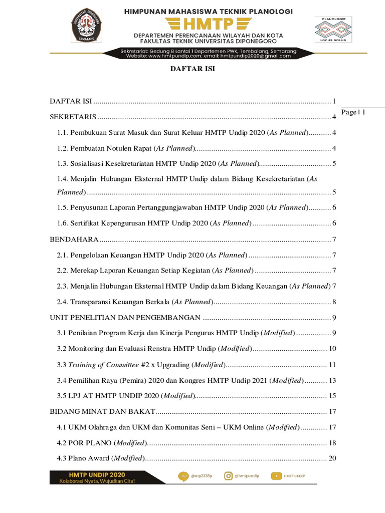 Rencana Kerja HMTP Undip 2020 | PDF | Leisure | Sports
