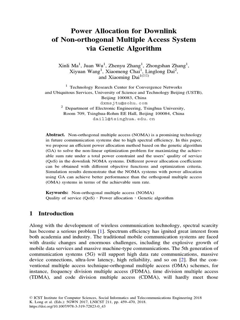 Power Allocation For Downlink of Non-Orthogonal Multiple Access System Via Genetic Algorithm ...