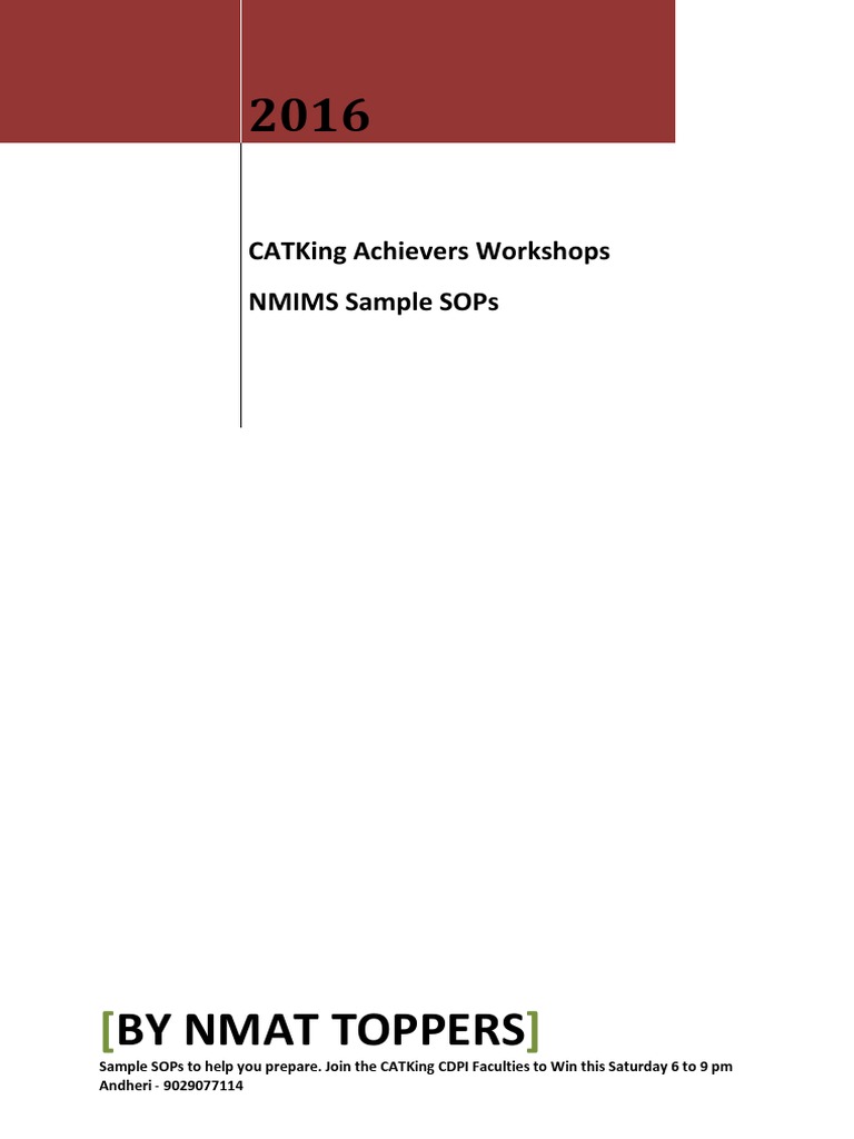 Catking Achievers Workshops Nmims Sample Sops | PDF