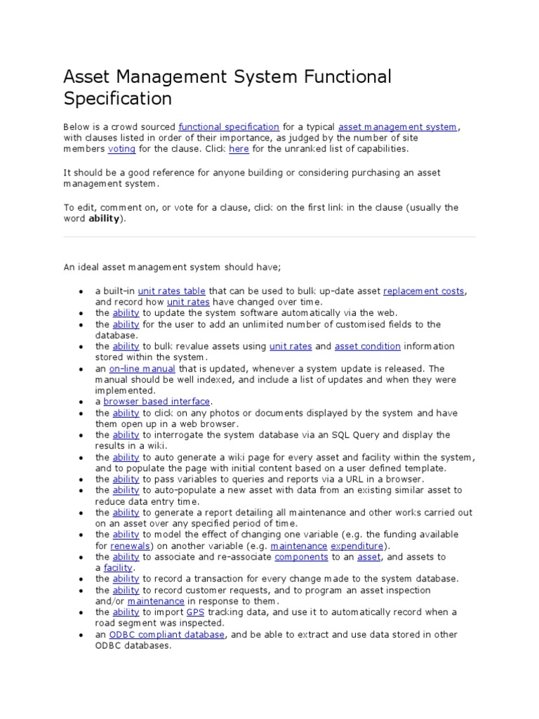 Asset Management System Functional Specification | PDF | Databases ...