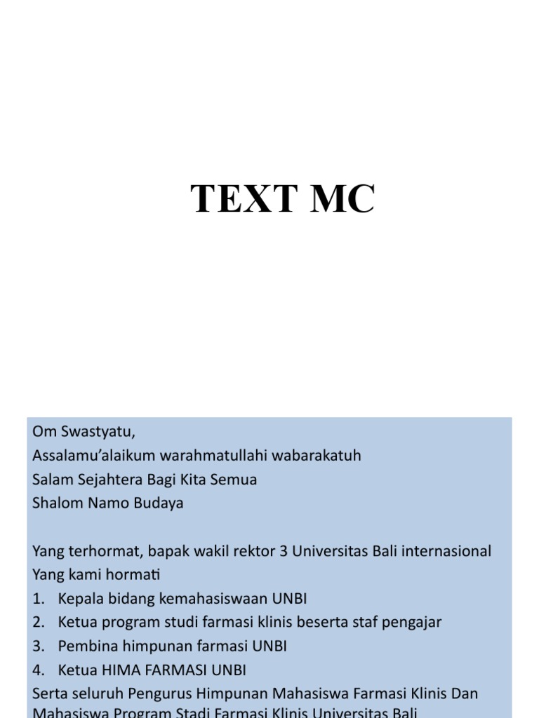 Teks MC Workshop Farmasi 2019 | PDF