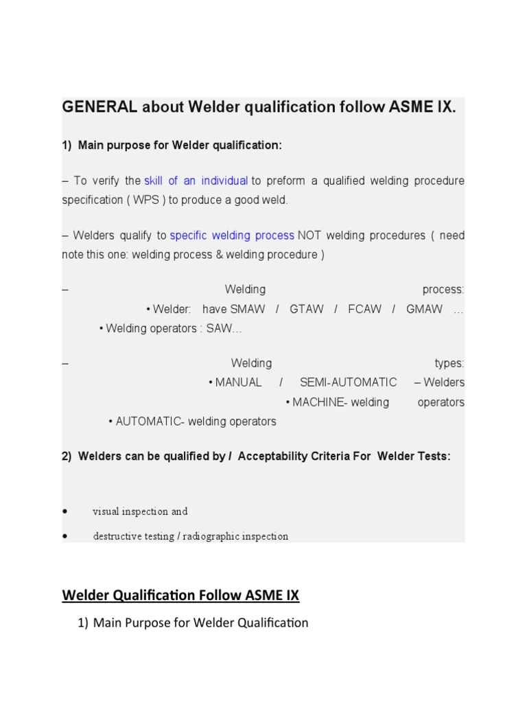 GENERAL About Welder Qualification Follow ASME IX | PDF