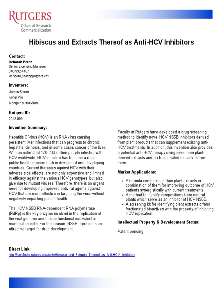 Hibiscus and Extracts Thereof As Antihcv Inhibitors | PDF | Hepatitis C ...