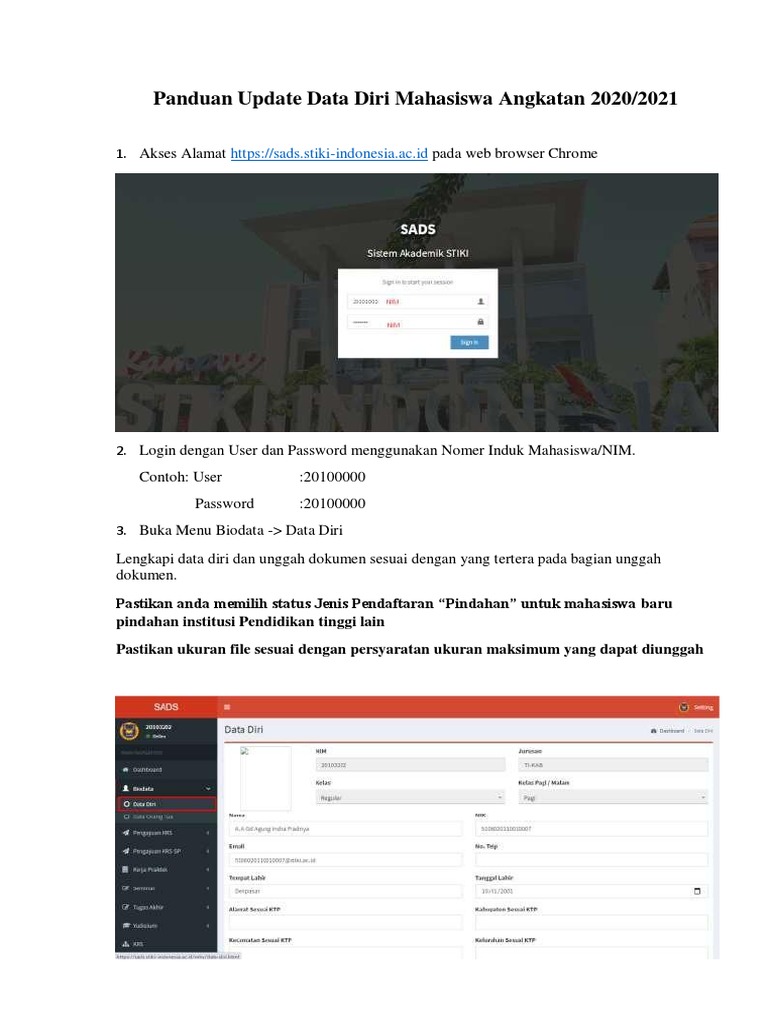 Panduan Update Data Diri Mahasiswa Angkatan 2020 NEW PDF | PDF