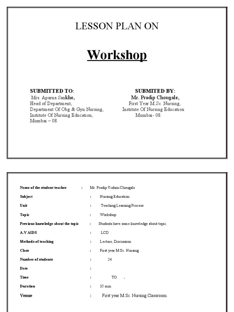 LESSON PLAN ON Workshop | PDF | Lesson Plan | Teachers