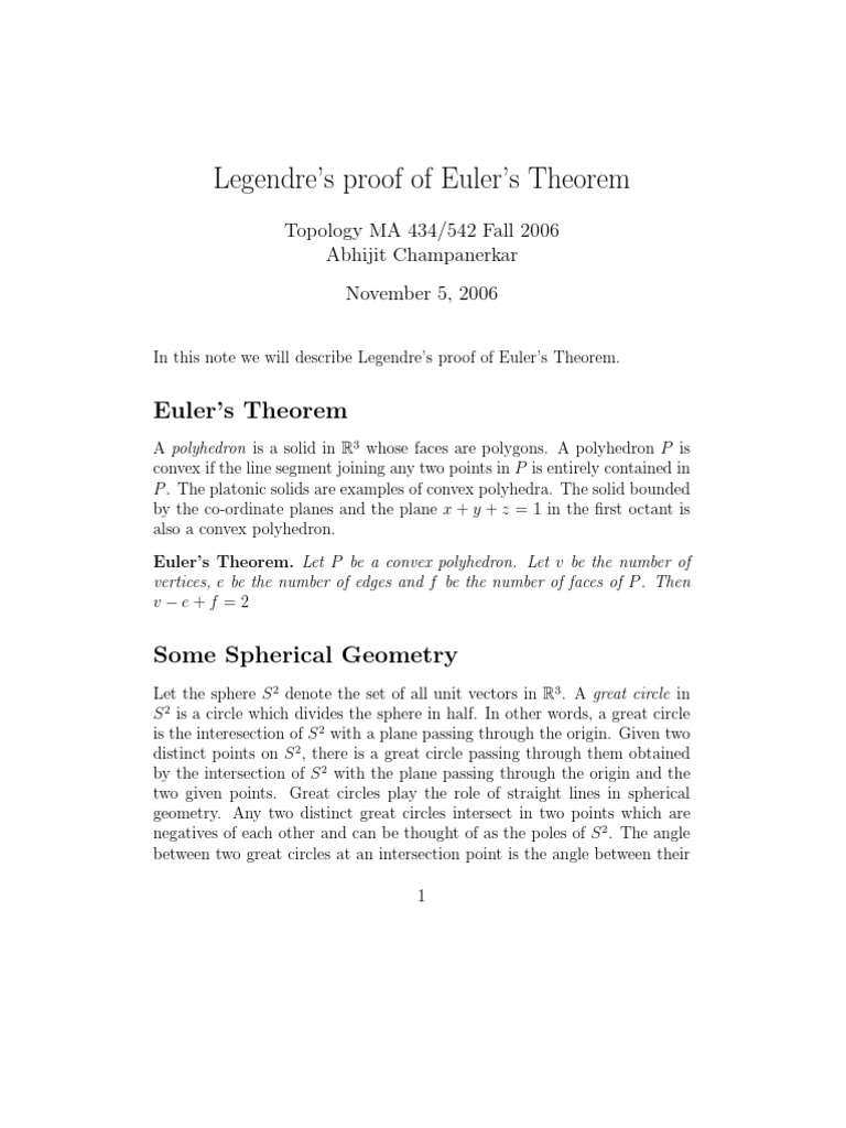Legendre's Proof of Euler's Theorem | PDF | Sphere | Triangle