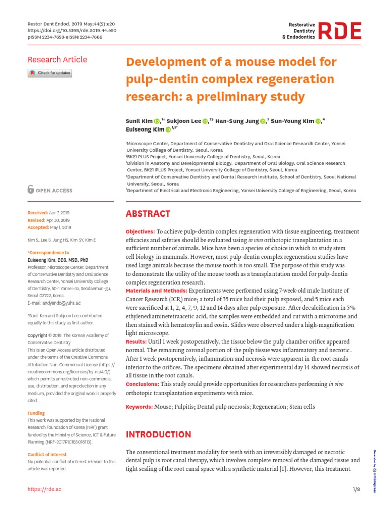 Development of A Mouse Model For Pulp-Dentin Compl | PDF | Inflammation ...