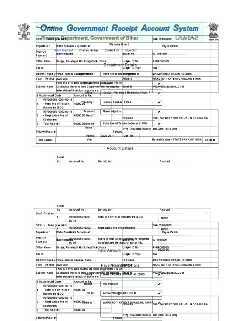 Draft Challan: Department Details | PDF | Payments | Banking
